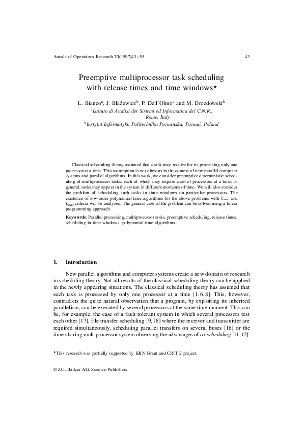 (PDF) Preemptive multiprocessor task scheduling with release times and ...