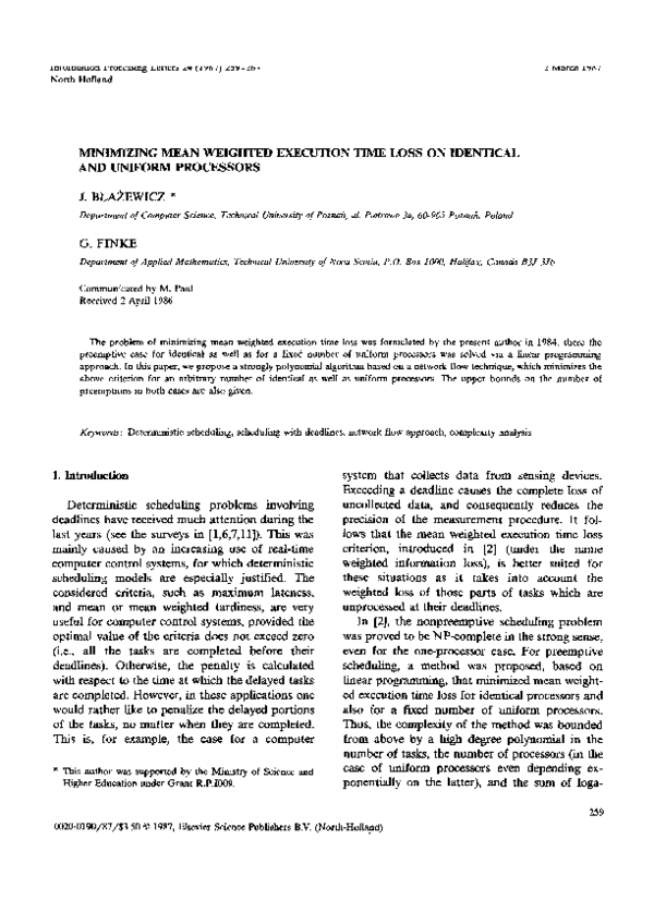 (PDF) Minimizing mean weighted execution time loss on identical and uniform processors