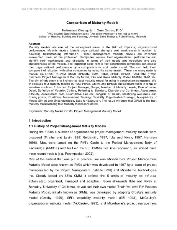 (PDF) Comparison of maturity models