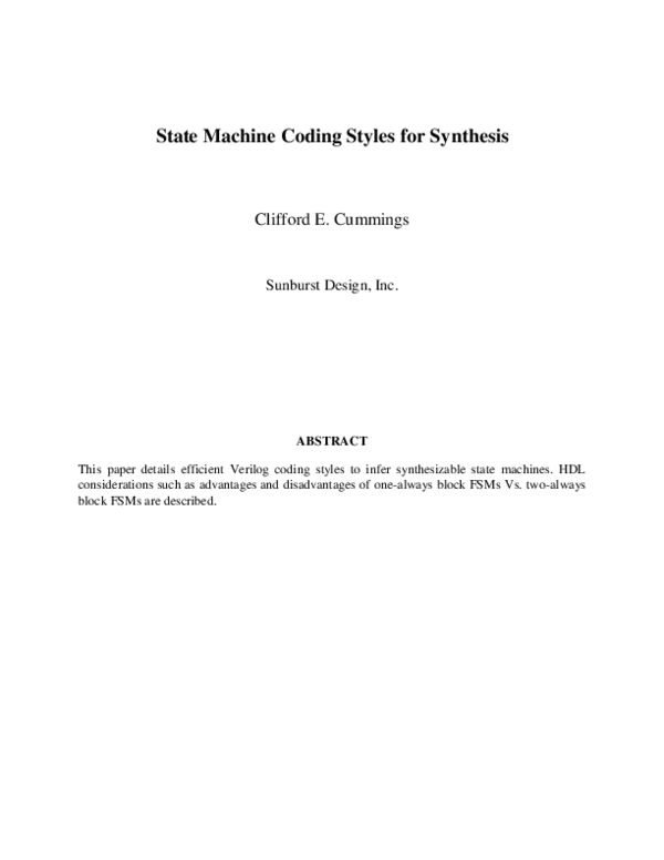 (PDF) State Machine Coding Styles for Synthesis