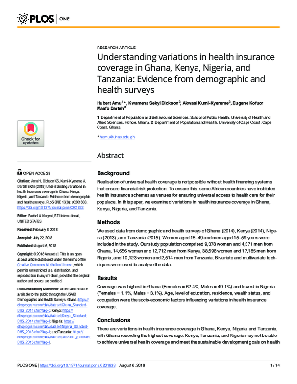 (PDF) Understanding variations in health insurance coverage in Ghana, Kenya, Nigeria, and ...