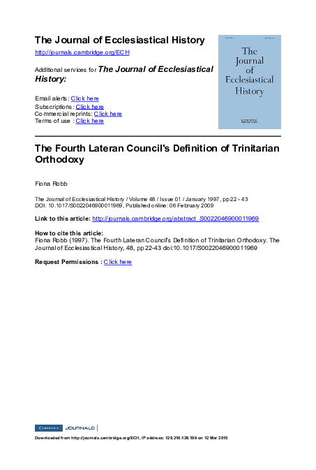 (PDF) The Fourth Lateran Council's Definition of Trinitarian Orthodoxy