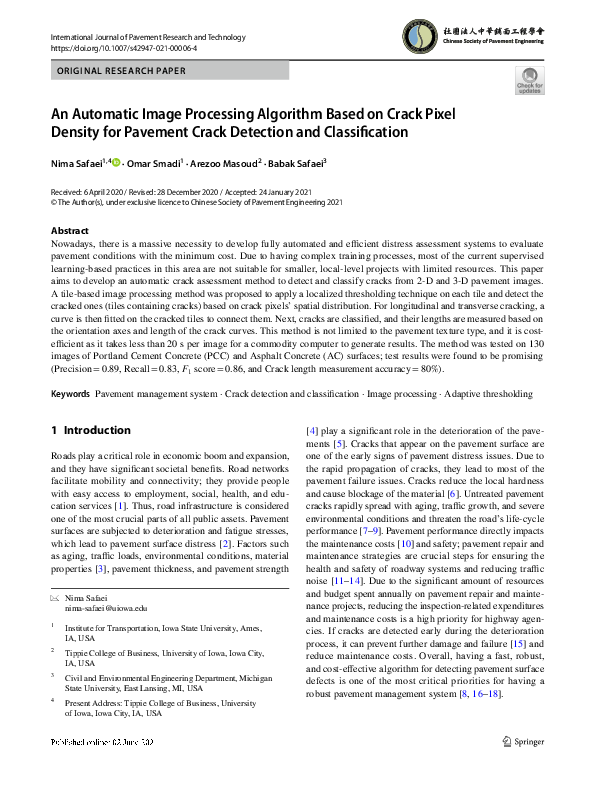 (PDF) An Automatic Image Processing Algorithm Based on Crack Pixel Density for Pavement Crack ...
