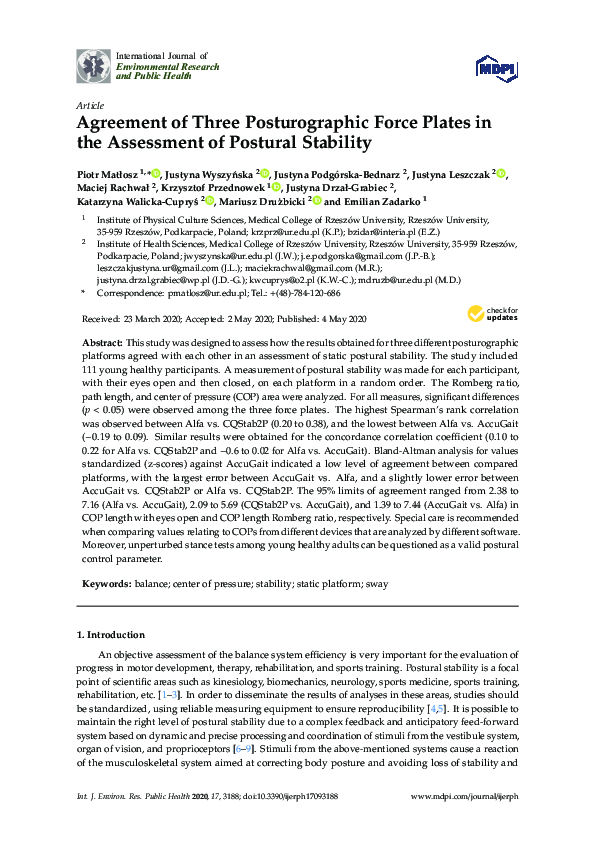 (PDF) Agreement of Three Posturographic Force Plates in the Assessment ...