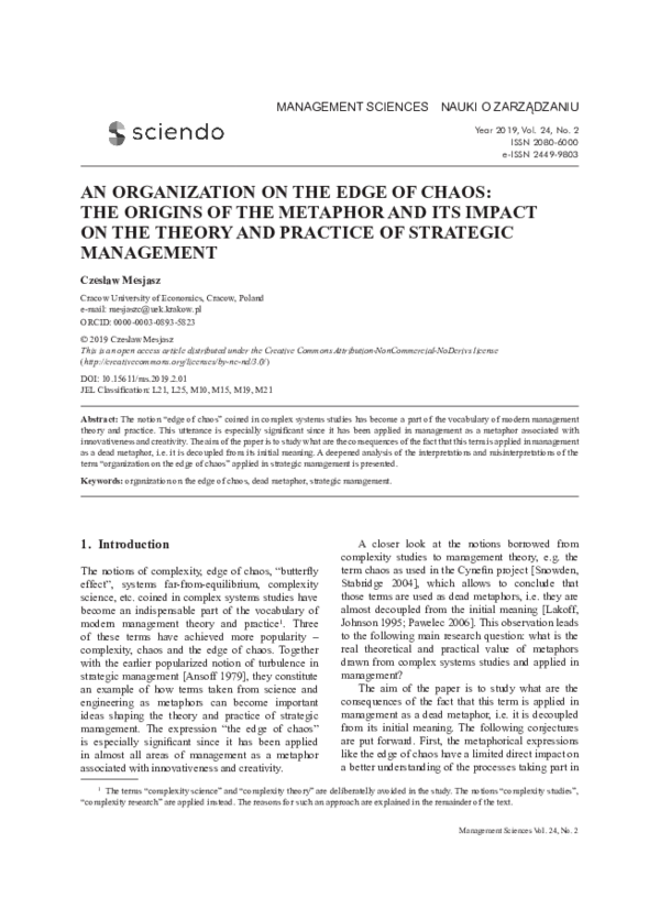 (PDF) An organization on the edge of chaos: the origins of the metaphor ...