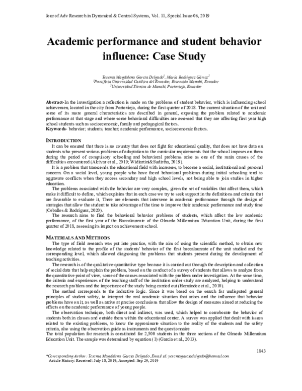 (PDF) Academic performance and student behavior influence: Case Study