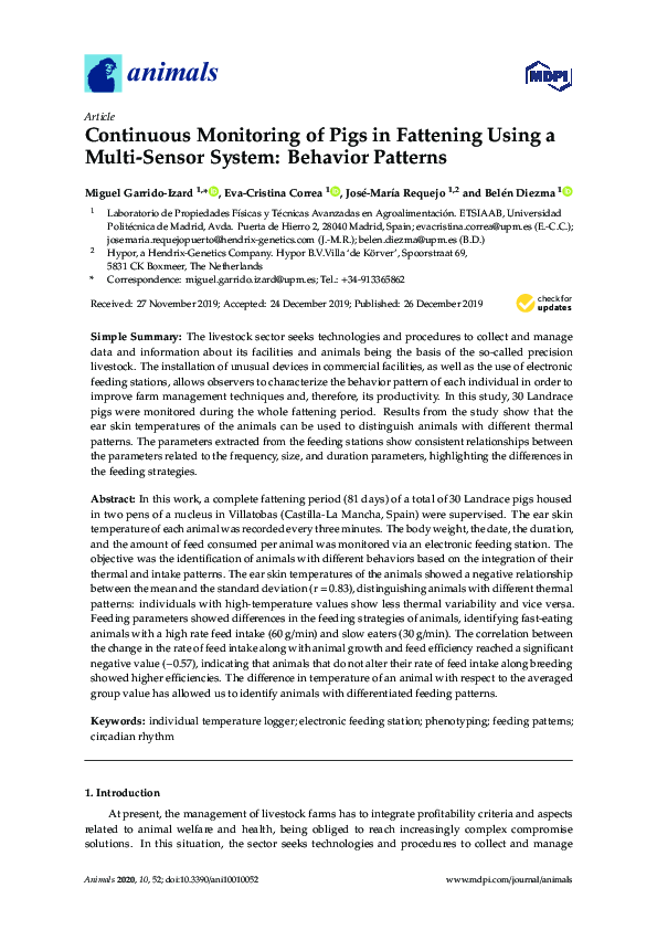 (PDF) Continuous Monitoring of Pigs in Fattening Using a Multi-Sensor System: Behavior Patterns