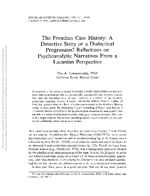 (PDF) The Freudian case history: A detective story or a dialectical ...