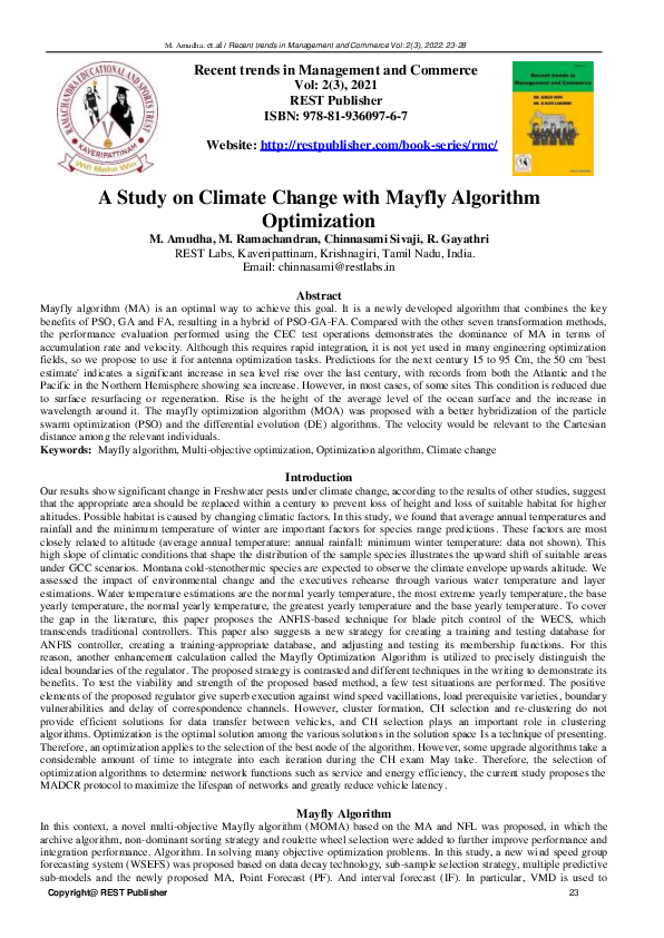 (PDF) A Study on Climate Change with Mayfly Algorithm Optimization | Dr. Ramachandran Manickam ...