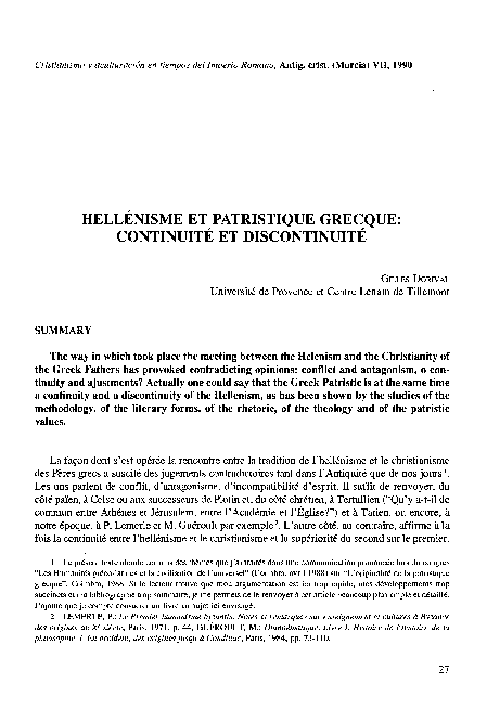 (PDF) Hellénisme et patristique. Continuité et discontinuité
