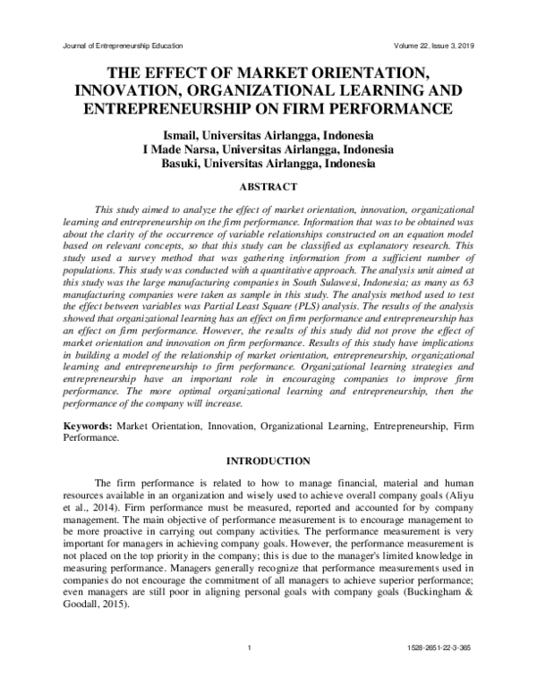 (PDF) The Effect of Market Orientation, Innovation, Organizational Learning and Entrepreneurship ...