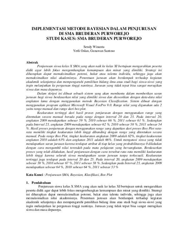 (PDF) Implementasi Metode Bayesian Dalam Penjurusan DI Sma Bruderan Purworejo
