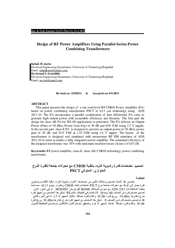 (PDF) Design of RF Power Amplifiers Using Parallel-Series Power ...