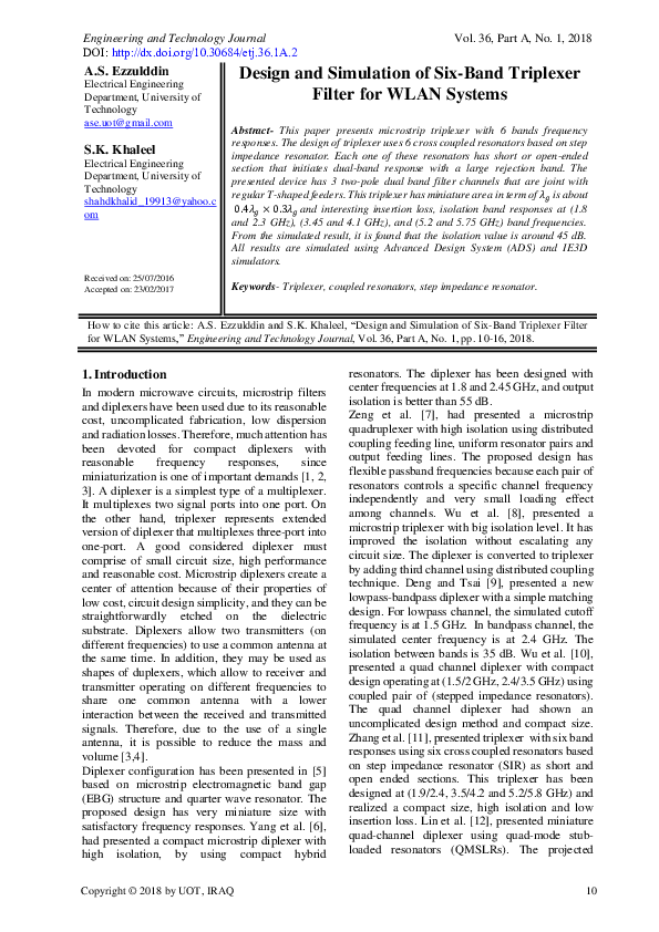 (PDF) Design and Simulation of Six-Band Triplexer Filter for WLAN Systems