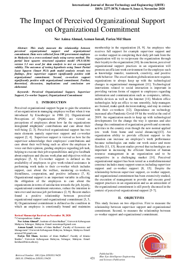 (PDF) The Impact of Perceived Organizational Support on Organizational Commitment