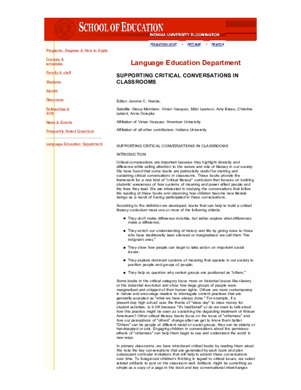 (PDF) Supporting critical conversations in classrooms