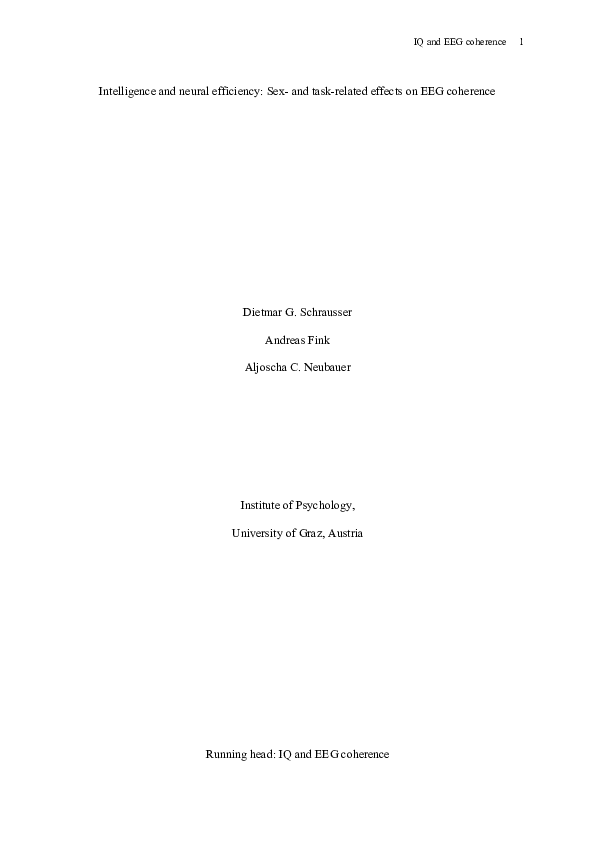 Pdf Intelligence And Neural Efficiency Sex And Task Related Effects On Eeg Coherence