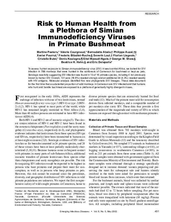 (PDF) Risk to Human Health from a Plethora of Simian Immunodeficiency ...