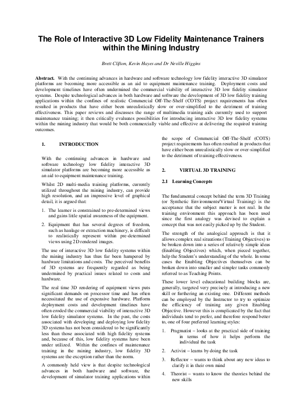 (PDF) The Role of Interactive 3 D Low Fidelity Maintenance Trainers ...