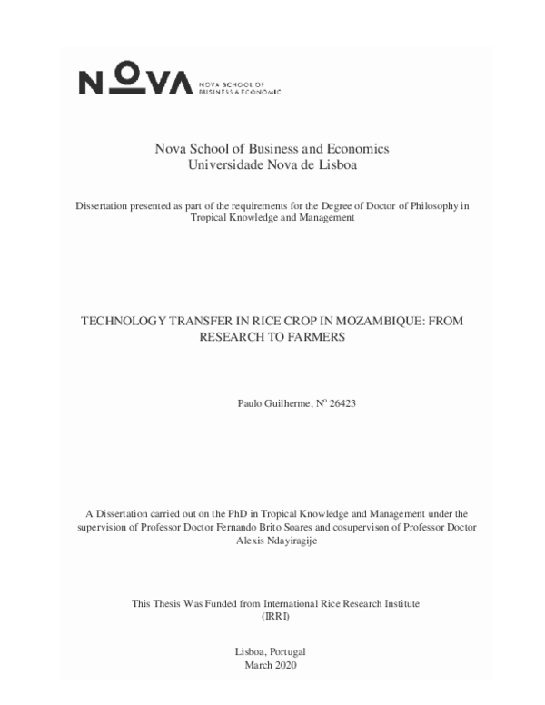 (PDF) Technology transfer in rice crop in Mozambique: from research to ...