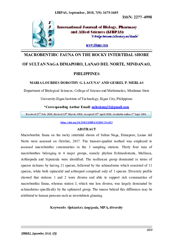 (PDF) Macrobenthic Fauna on the Rocky Intertidal Shore of Sultan Naga ...