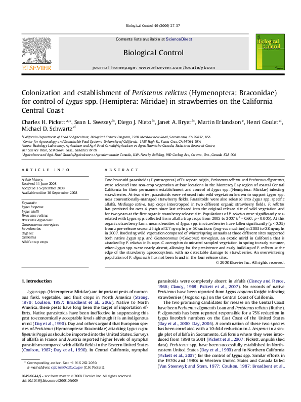 (PDF) Colonization and establishment of Peristenus relictus ...