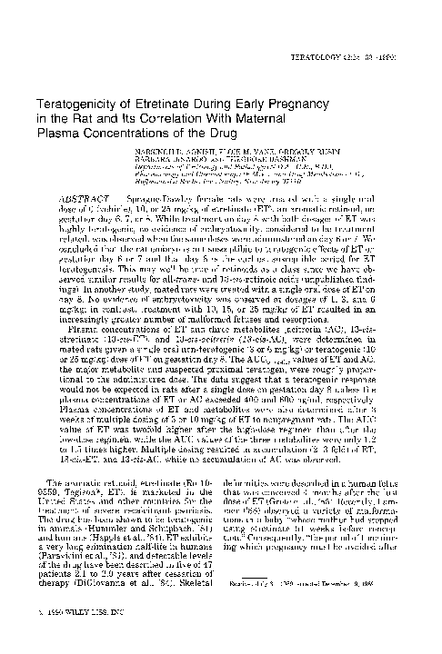 (PDF) Teratogenicity of etretinate during early pregnancy in the rat ...