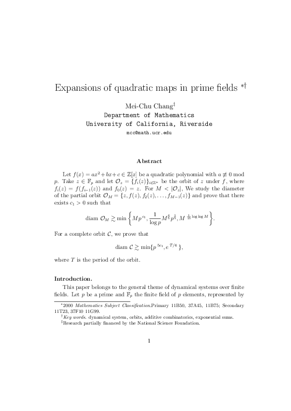 (PDF) Expansions of quadratic maps in prime fields