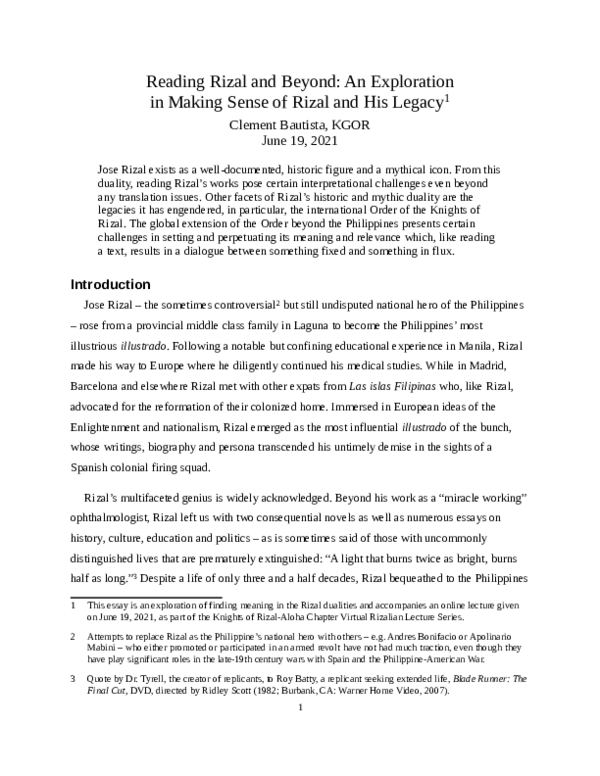(PDF) Reading Rizal and Beyond: An Exploration in Making Sense of Rizal ...
