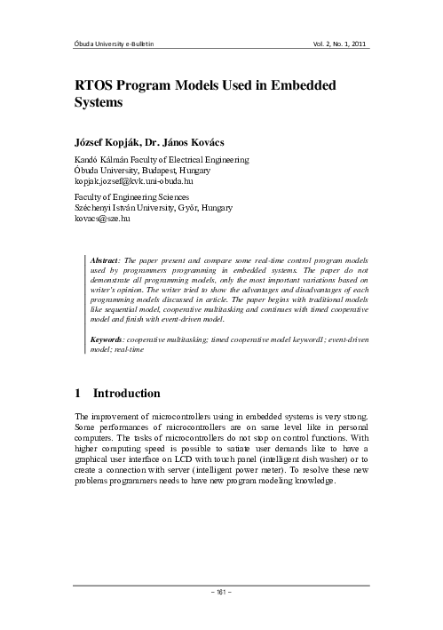 Pdf Rtos Program Models Used In Embedded Systems