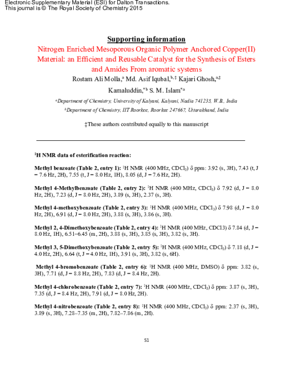 (PDF) Nitrogen Enriched Mesoporous Organic Polymer Anchored Copper(II) Material: an Efficient ...