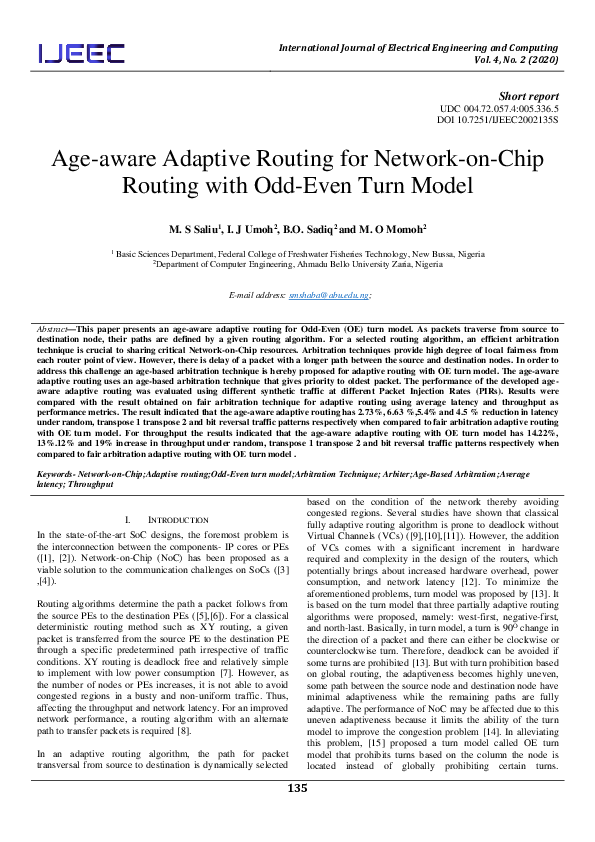 (PDF) Age-aware Adaptive Routing for Network-on-Chip Routing with Odd ...