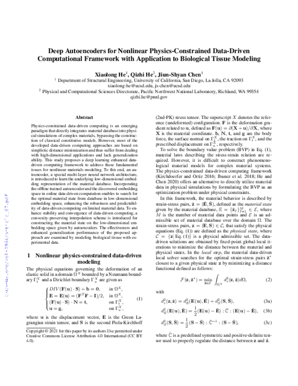 Pdf Deep Autoencoders For Nonlinear Physics Constrained Data Driven Computational Framework