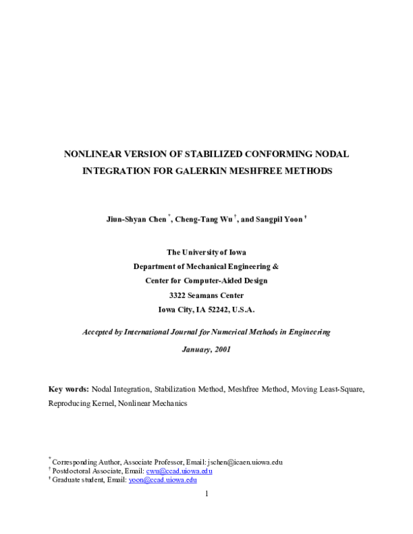 (PDF) Non-linear version of stabilized conforming nodal integration for ...