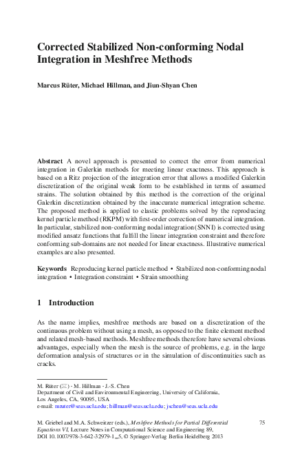 (PDF) Corrected Stabilized Non-conforming Nodal Integration in Meshfree Methods