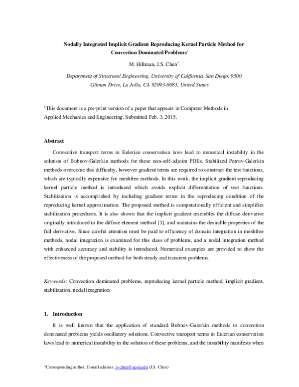 Pdf Nodally Integrated Implicit Gradient Method For Convection Pdes