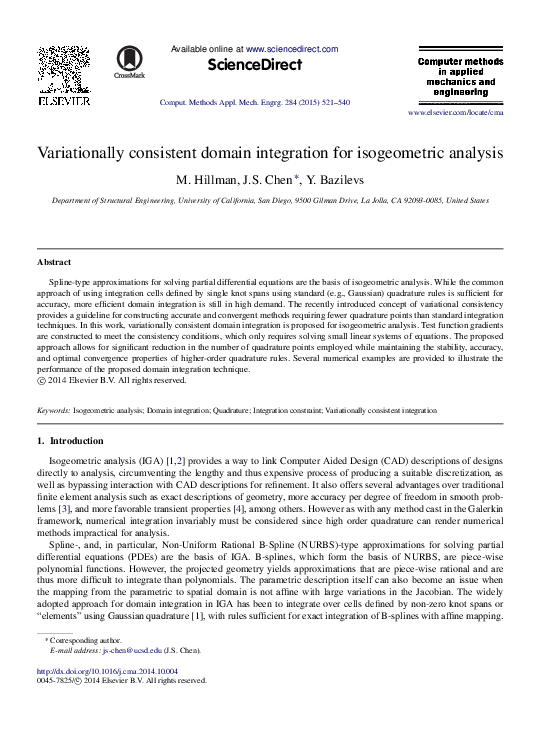 (PDF) Variationally consistent domain integration for isogeometric analysis