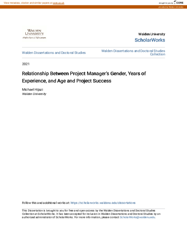 (PDF) Relationship Between Project Manager’s Gender, Years of ...