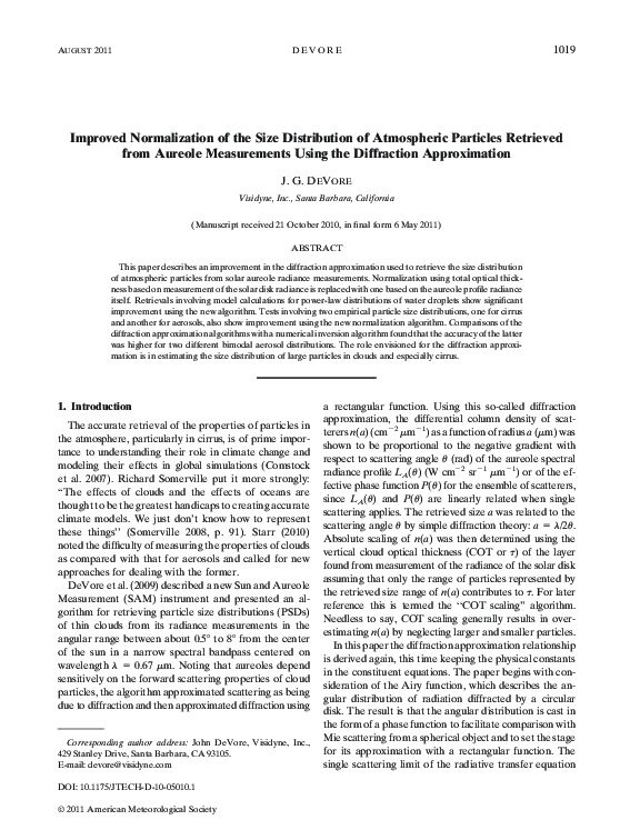 (PDF) Improved Normalization of the Size Distribution of Atmospheric ...