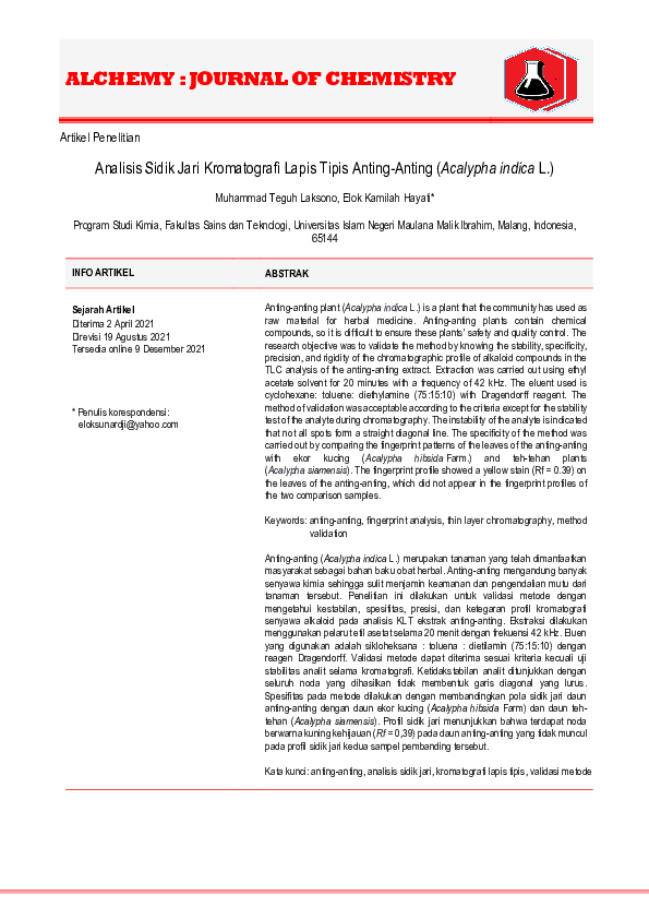 (PDF) Alchemy : Journal of Chemistry