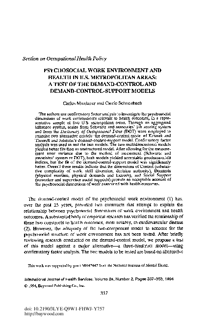 (PDF) Psychosocial Work Environment and Health In U.S. Metropolitan ...