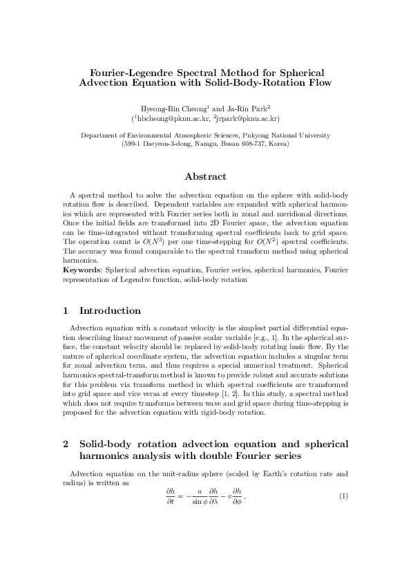 (PDF) Fourier-Legendre Spectral Method for Spherical Advection Equation ...
