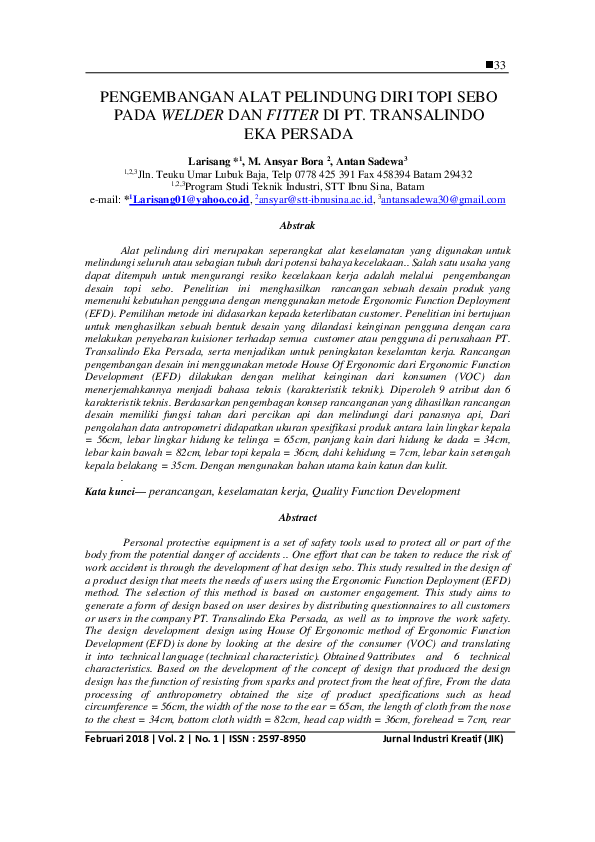 (PDF) Pengembangan Alat Pelindung Diri Topi Sebo Pada Welder Dan Fitter ...