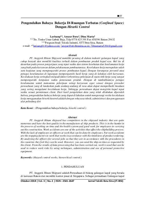 (PDF) Pengendalian Bahaya Bekerja Di Ruangan Terbatas (Confined Space ...
