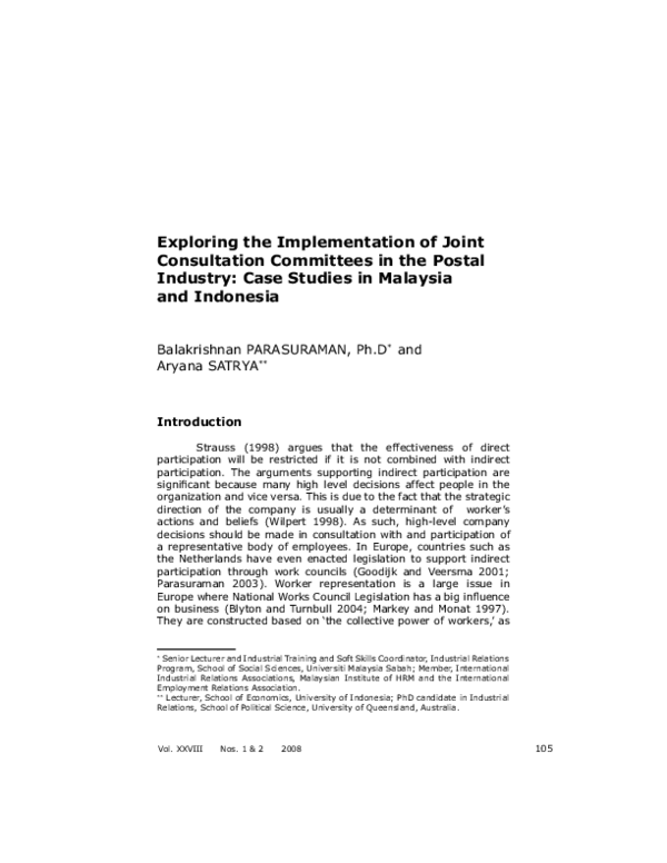 (PDF) Exploring the Implementation of Joint Consultation Committees in ...