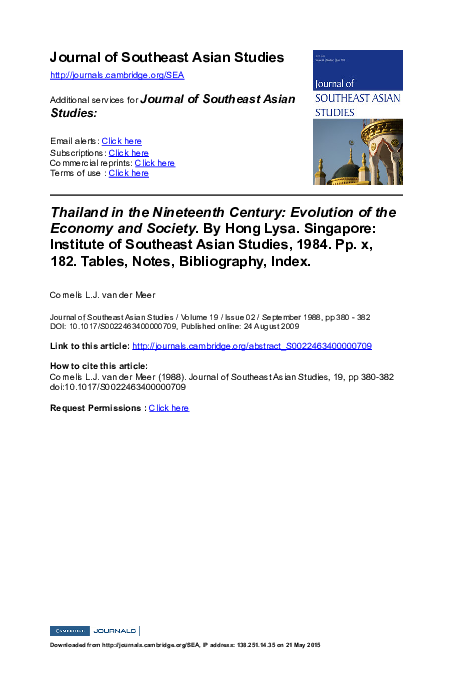 (PDF) Thailand in the Nineteenth Century: Evolution of the Economy and ...