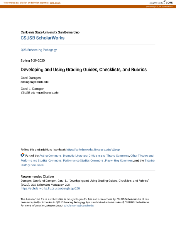 (PDF) Developing and Using Grading Guides, Checklists, and Rubrics