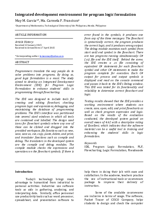(PDF) Integrated development environment for program logic formulation
