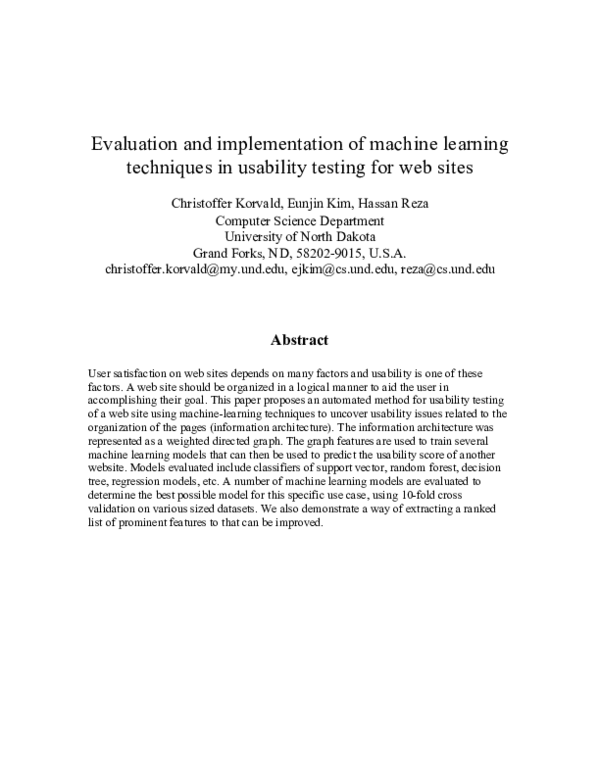 (PDF) Evaluation and implementation of machine learning
