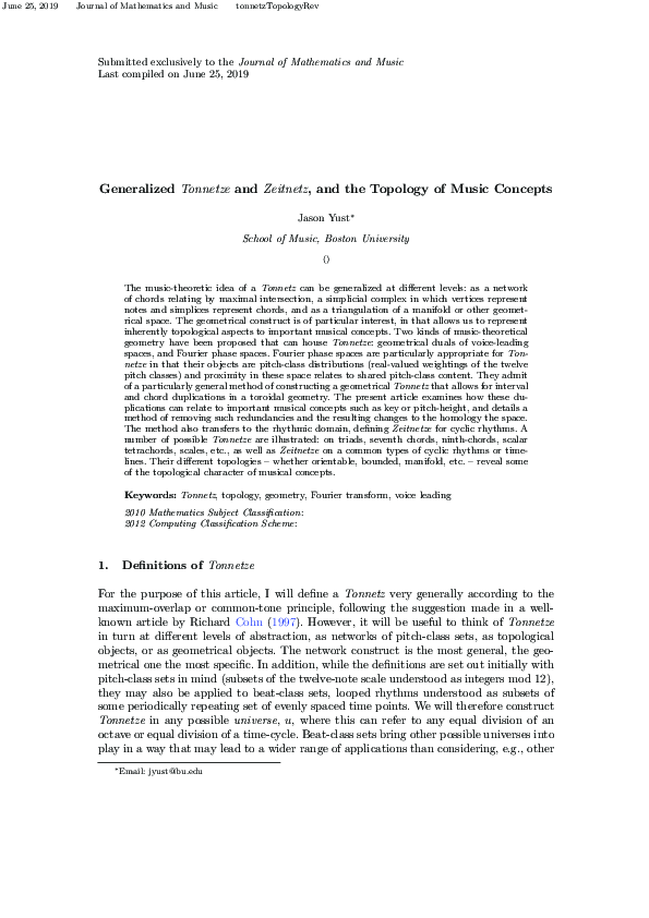 (PDF) Generalized Tonnetze and Zeitnetze, and the topology of music ...